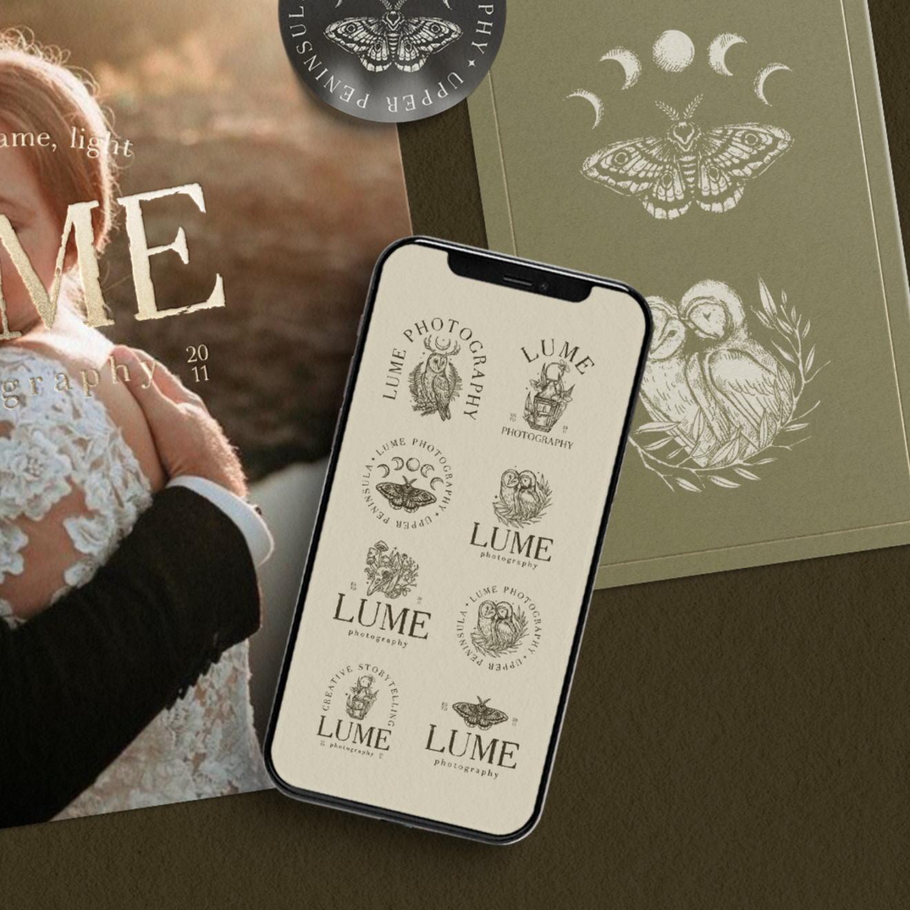 Rustic Witchy brand design for Michigan elopement photographer, Lume ...